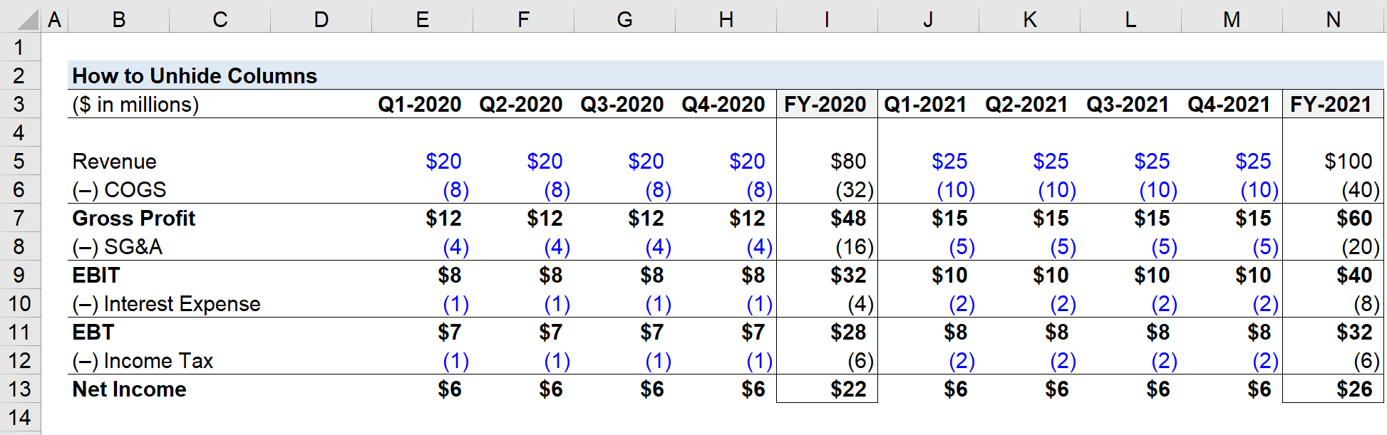 How To Unhide Columns In Excel Formula Calculator